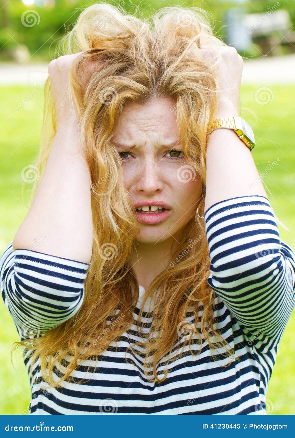Stressed, young woman stock image. Image of frustration - 41230445