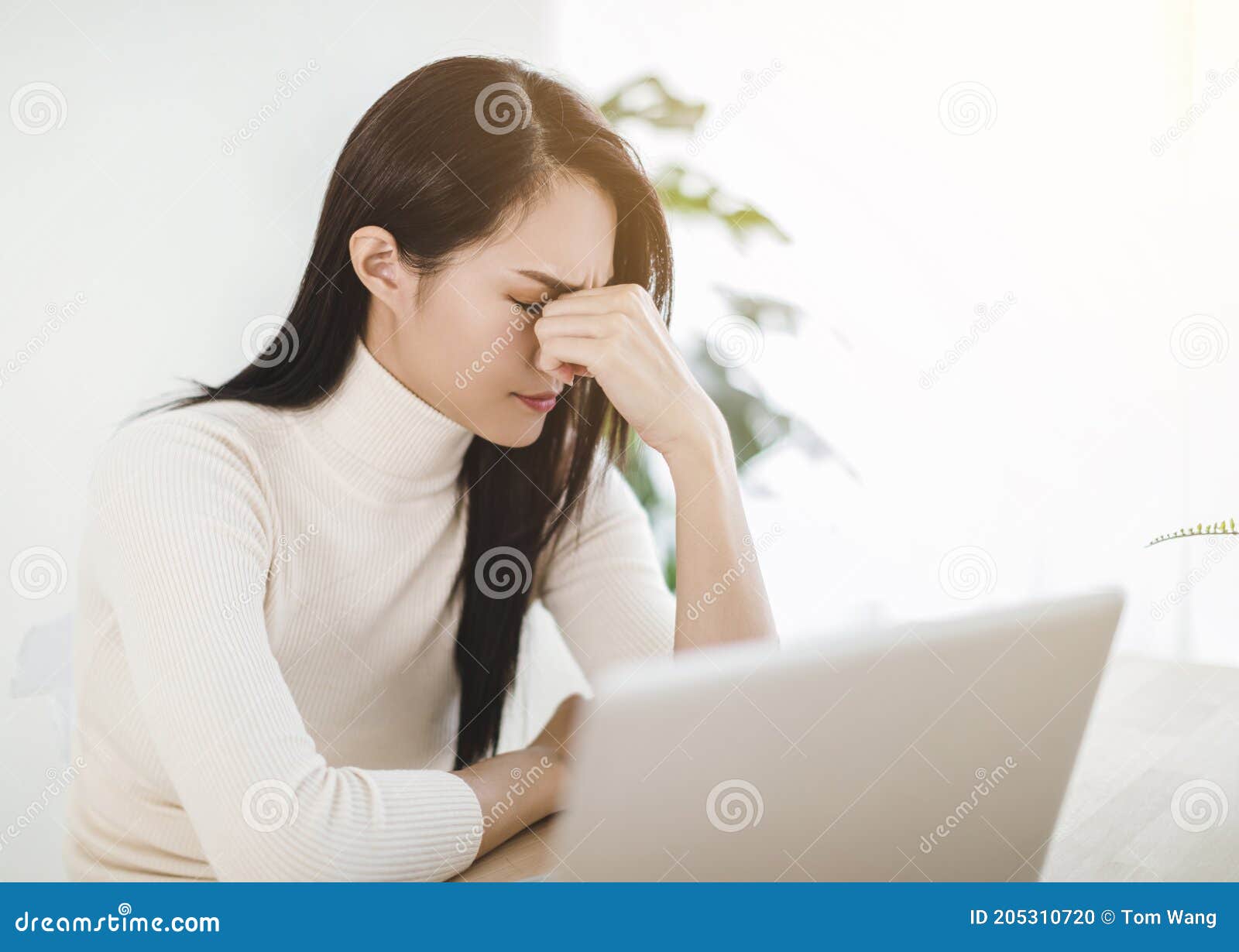 Stressed Young Woman Working with Computer at Home Stock Photo - Image ...