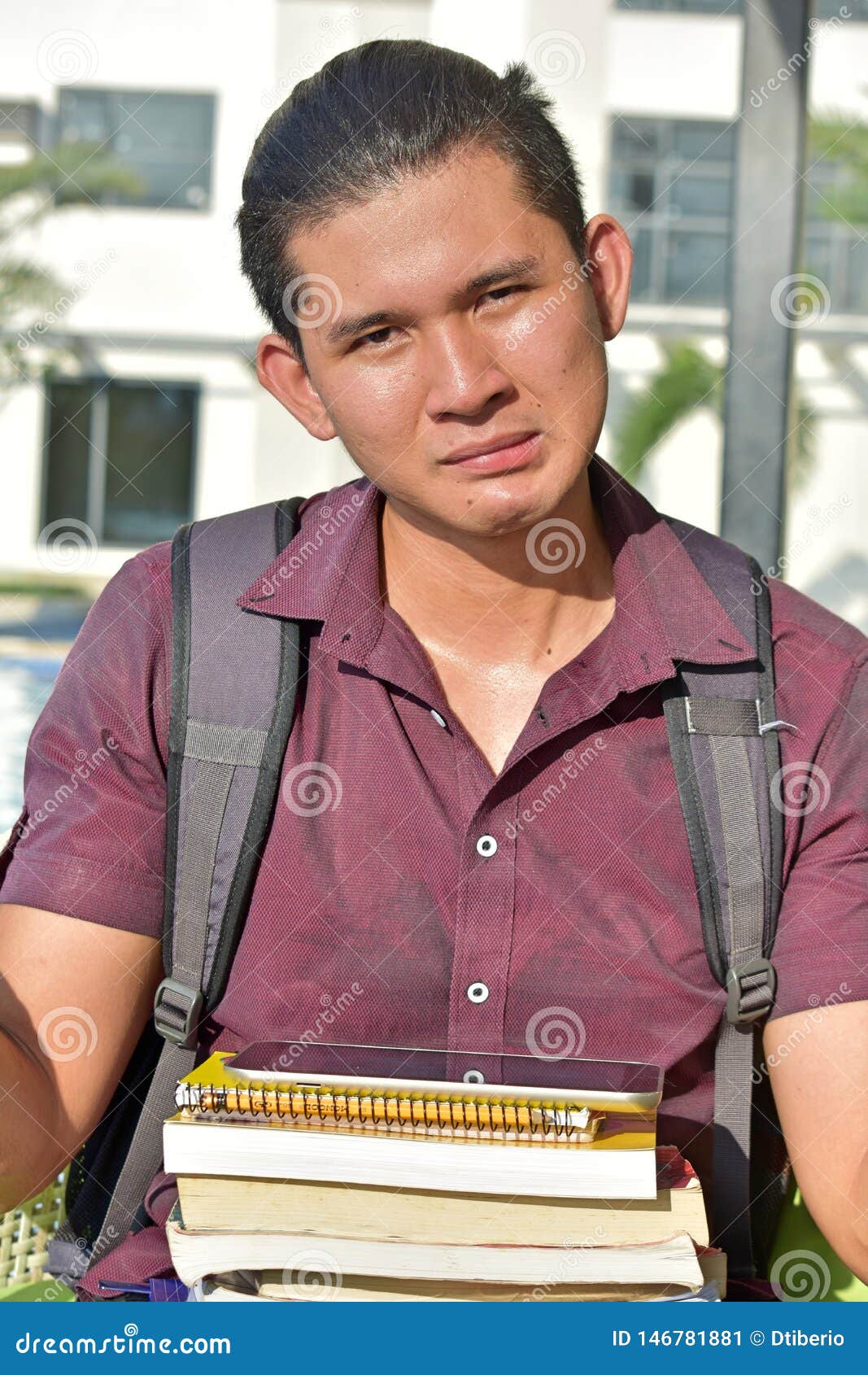 Stressed Youthful Diverse Male Student with Notebooks Stock Image ...