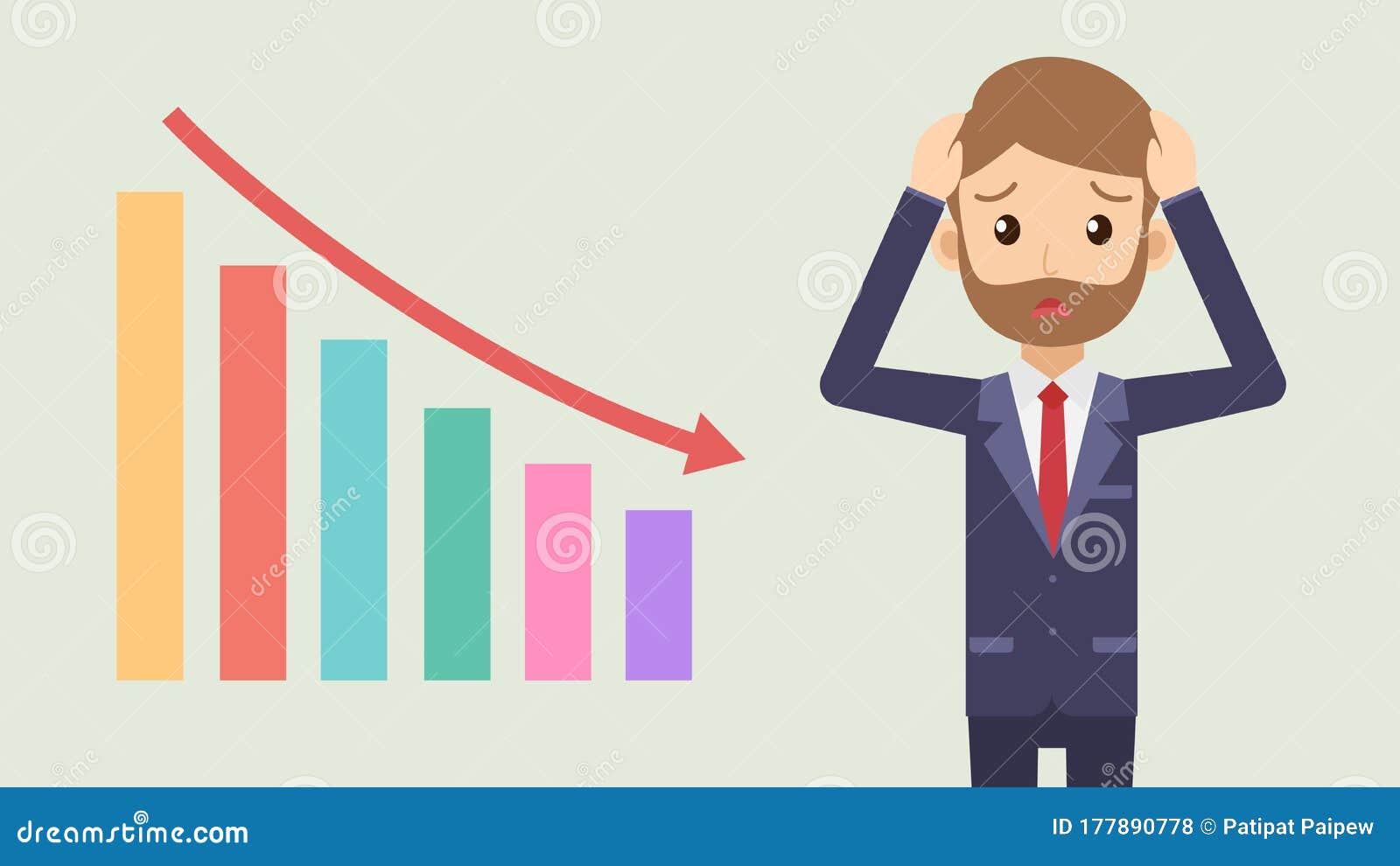 Stressful Businessman with Graph Falling Down Stock Illustration ...