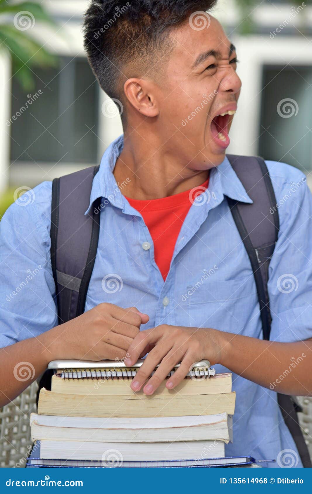 Stressful College Diverse Male Student with Books Stock Photo - Image ...