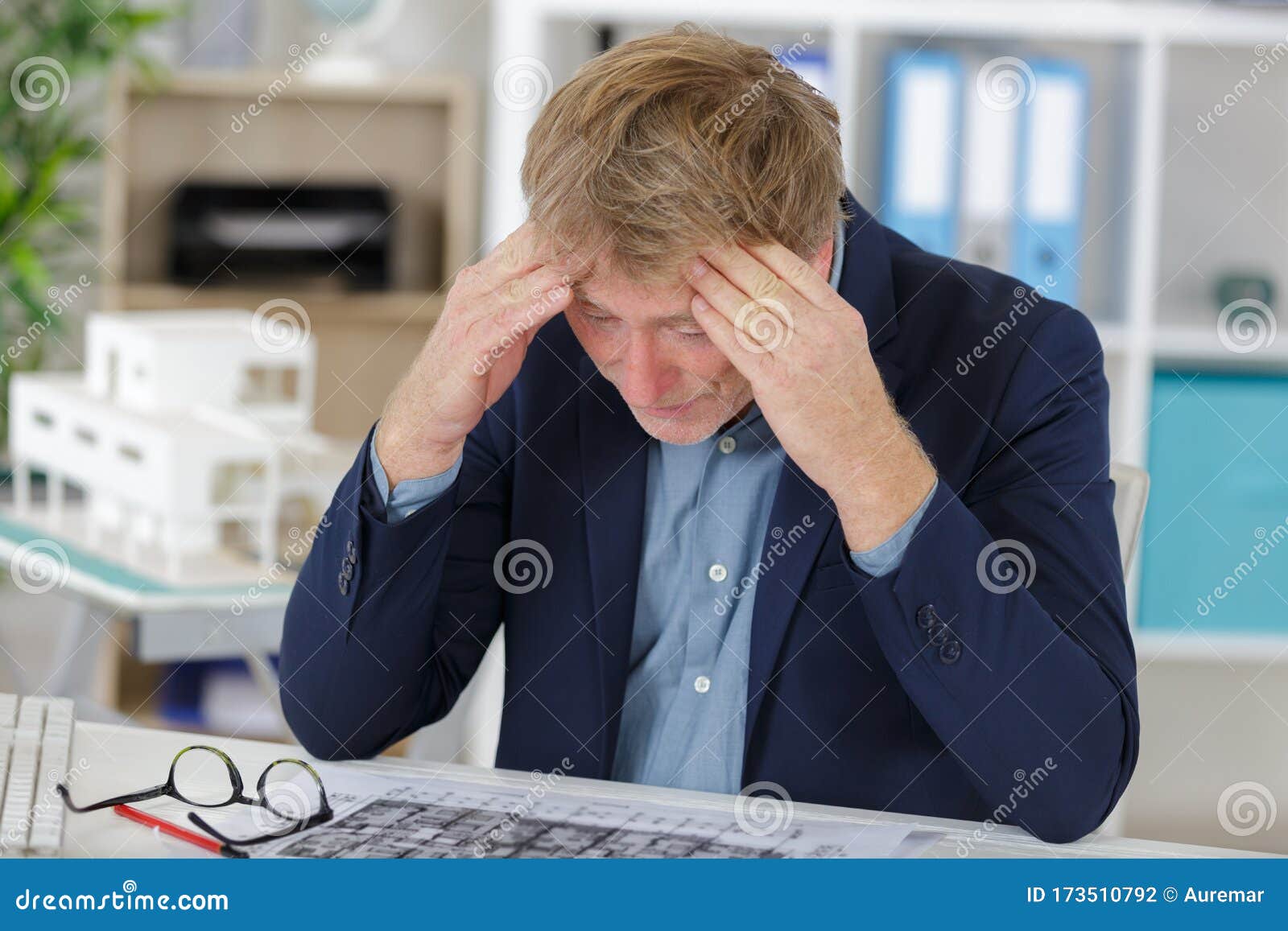 Stressful Exhausted Adult Engineer in Office Stock Photo - Image of ...