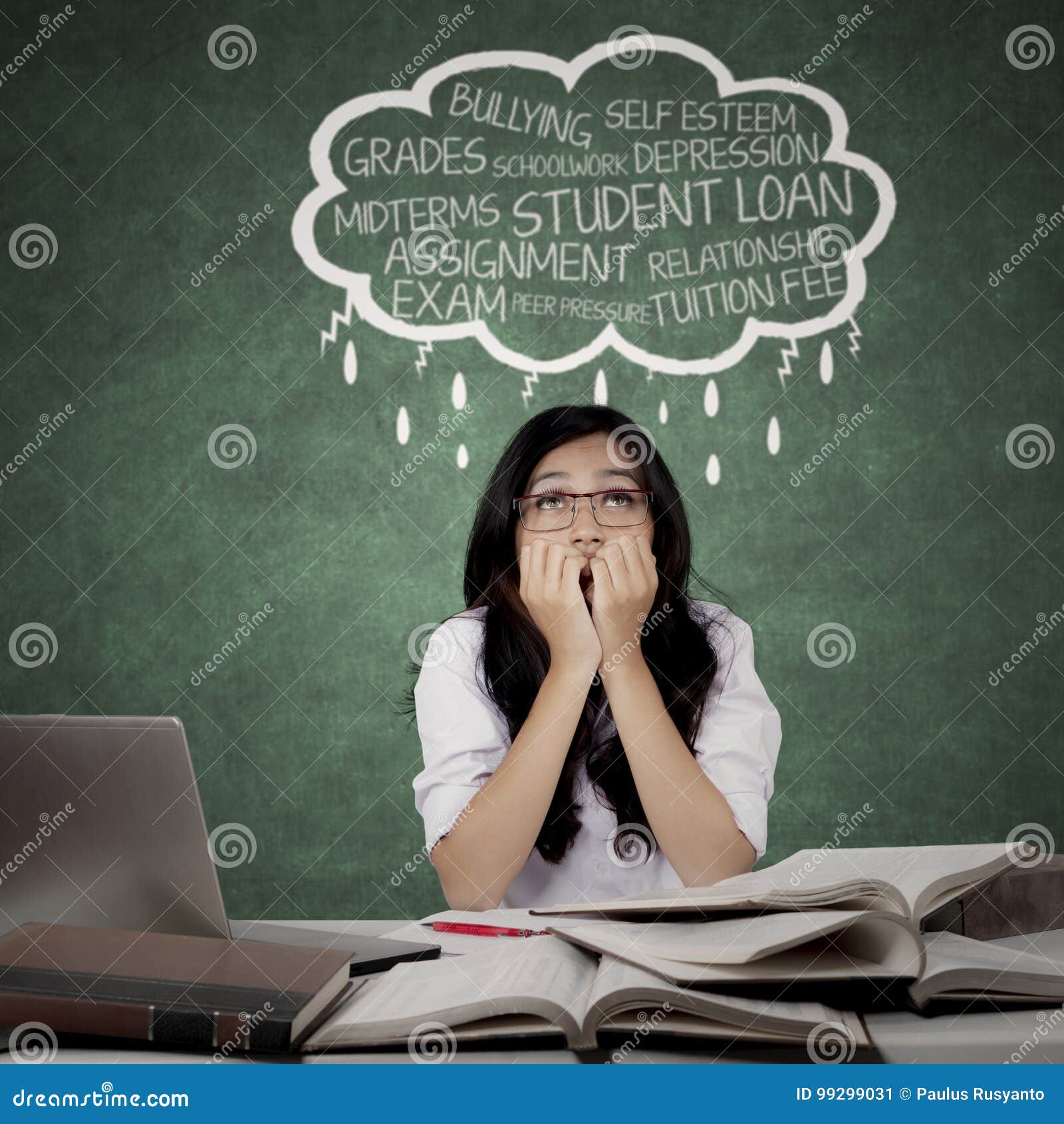 Stressful Female Student Thinking Her Problems Stock Image - Image of ...
