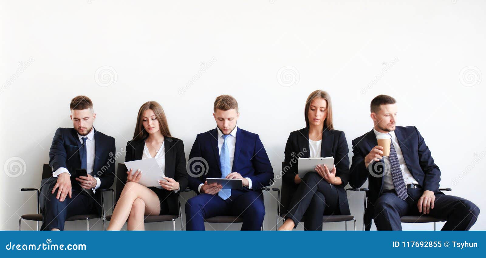 Stressful People Waiting for Job Interview. Stock Image - Image of ...