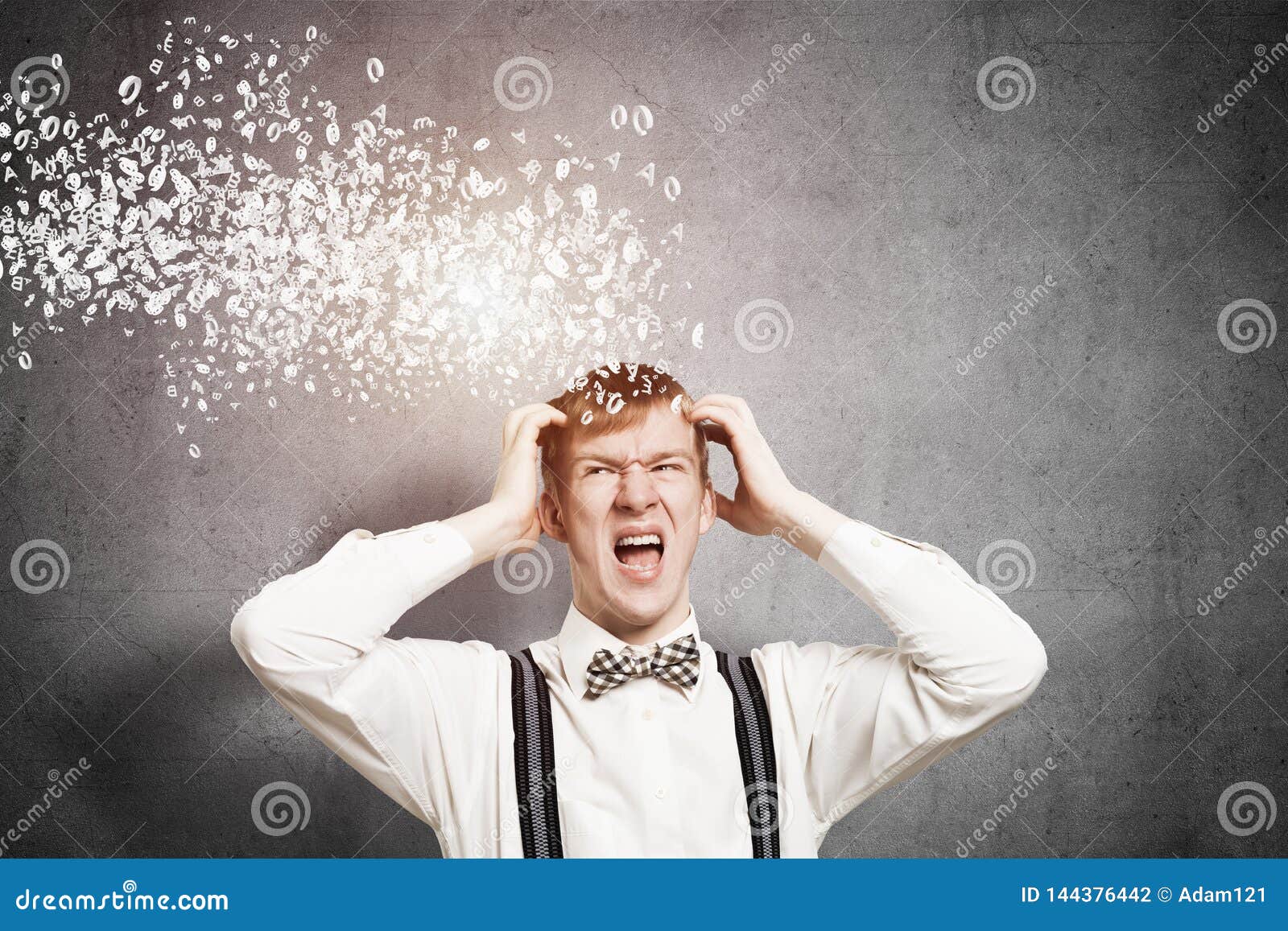 Stressful Redhead Student Keeps Hands on Head Stock Photo - Image of ...