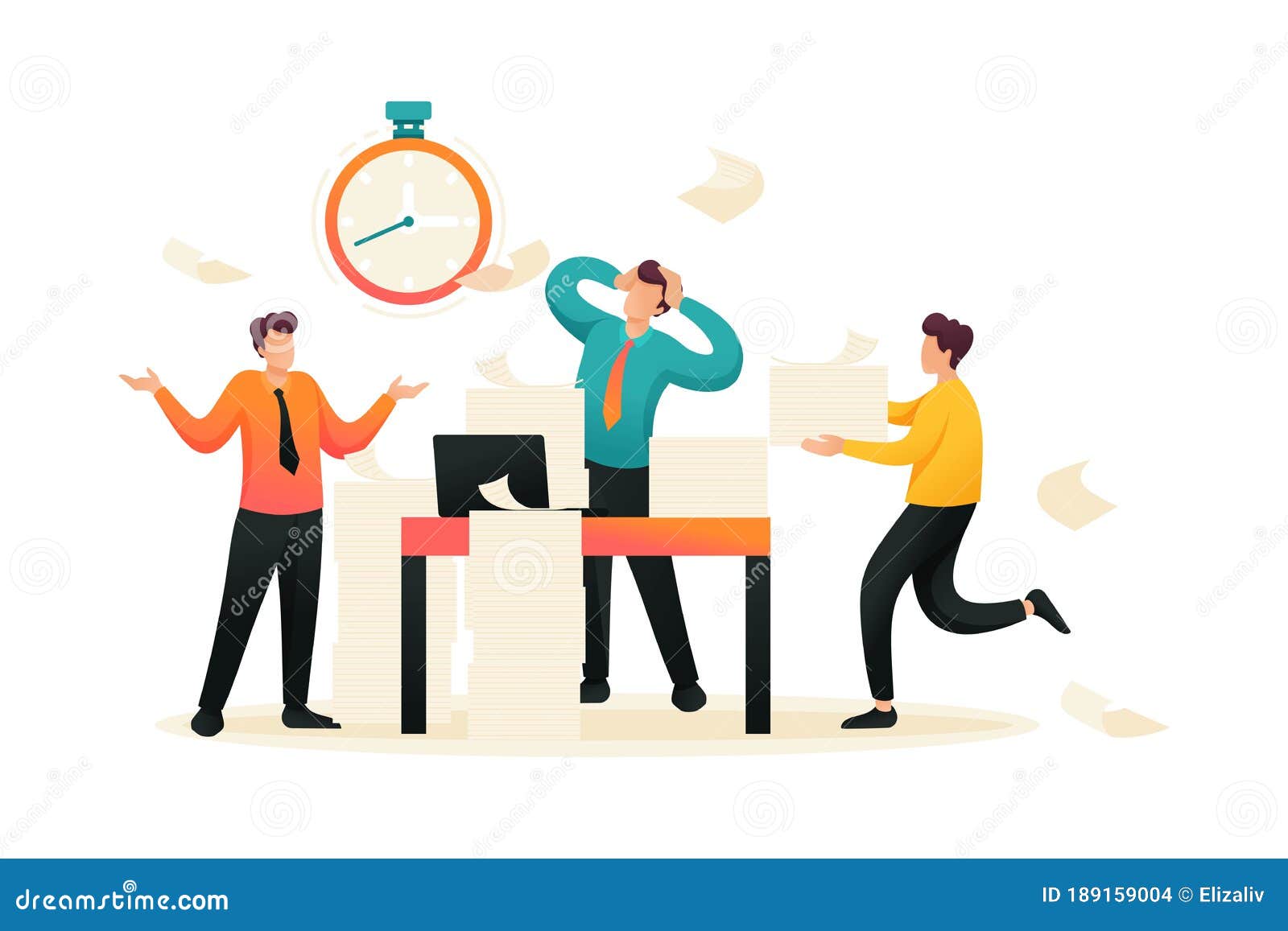 Stressful Situation at Work, Employees in Panic. Flat 2D Character ...