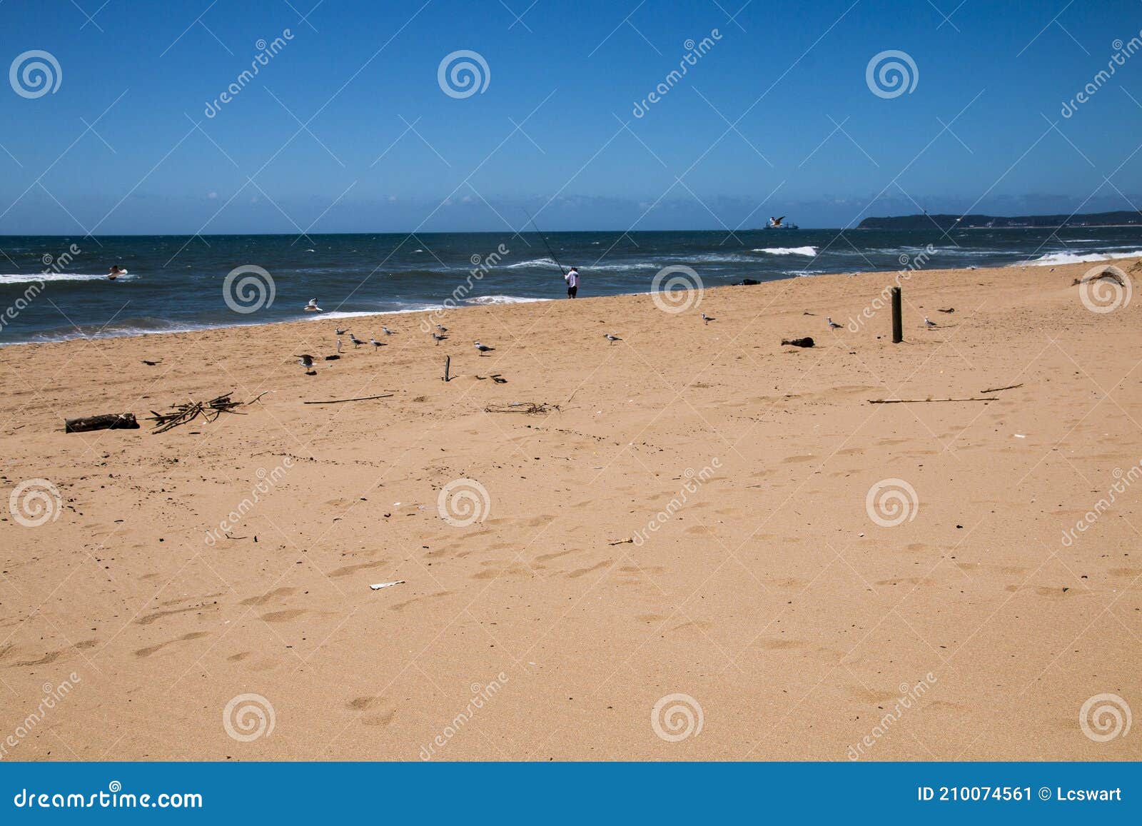 Stretch of Beach with Waves Breaking in Deep Blue Sea Stock Image ...