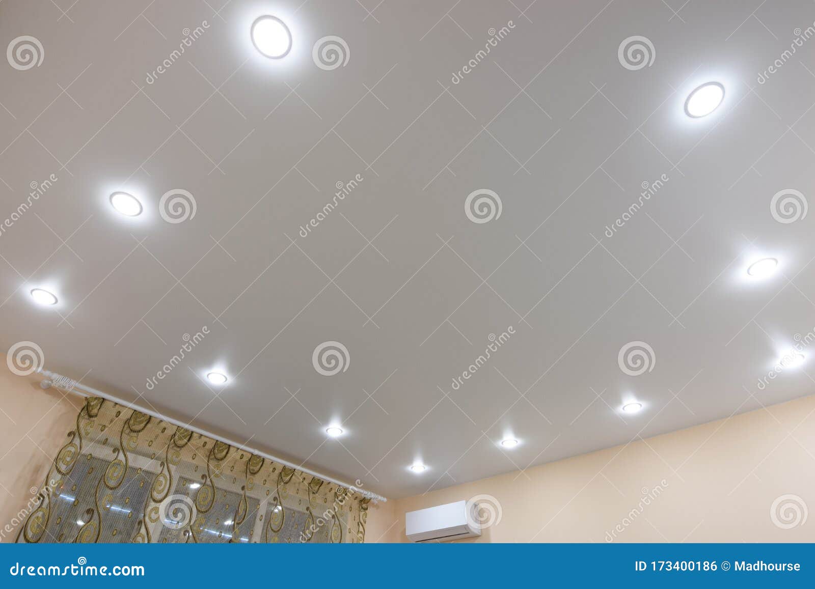 Stretch Ceiling with Built-in Fixtures in a Large Room Stock Photo ...