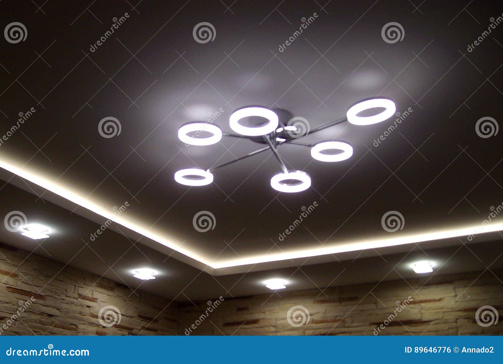 Stretch Ceiling and Chandelier and Spotlights Stock Photo - Image of ...