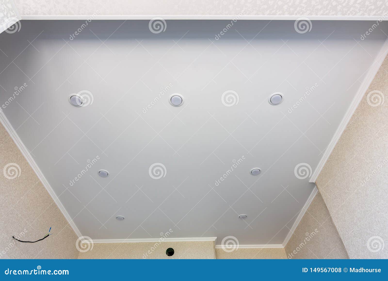 Stretch Ceiling in the Kitchen with Perimeter-mounted Spotlights Stock ...