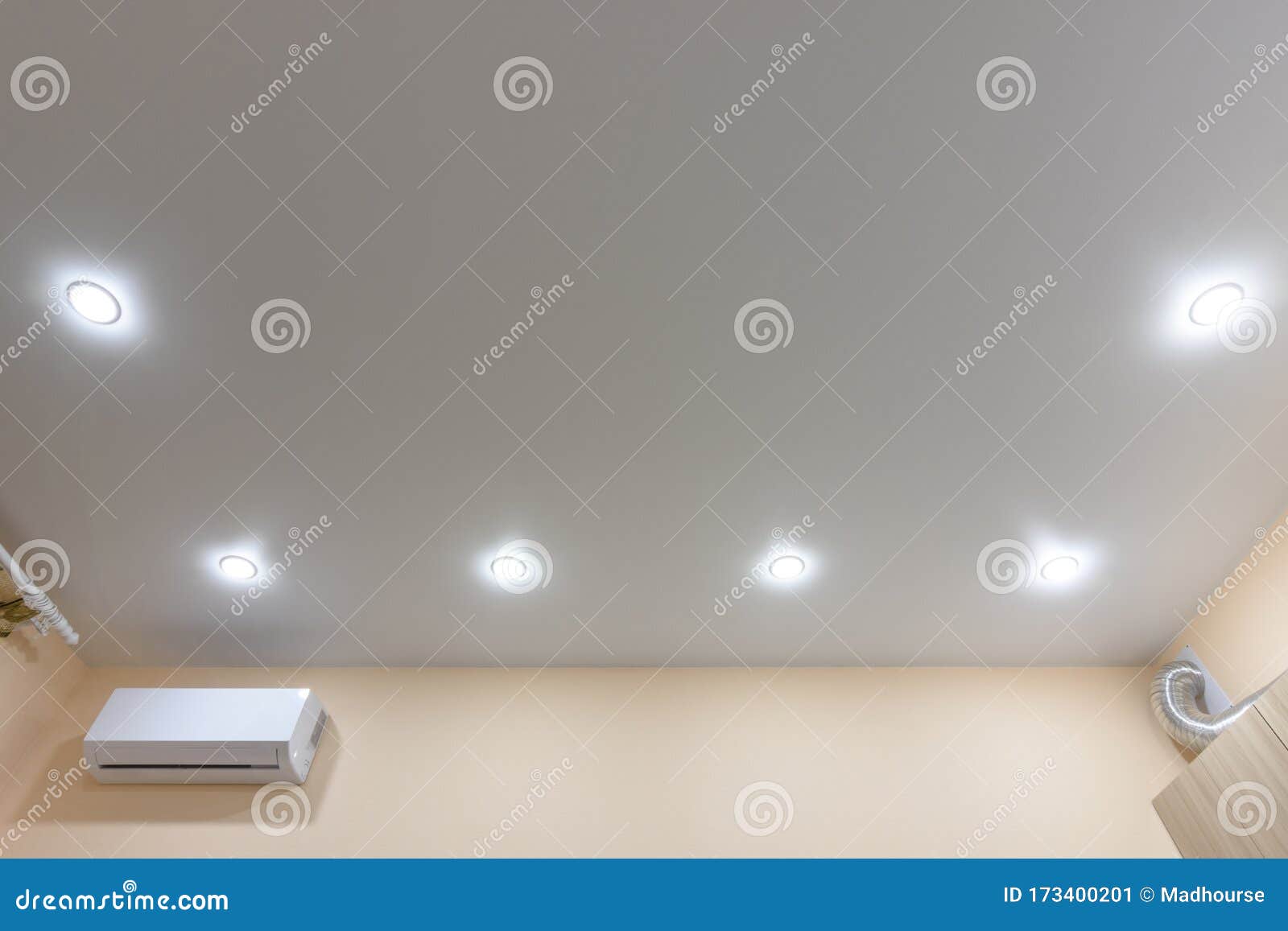 On the Stretch Ceiling are Located on the Preimeter Point Light Bulbs ...