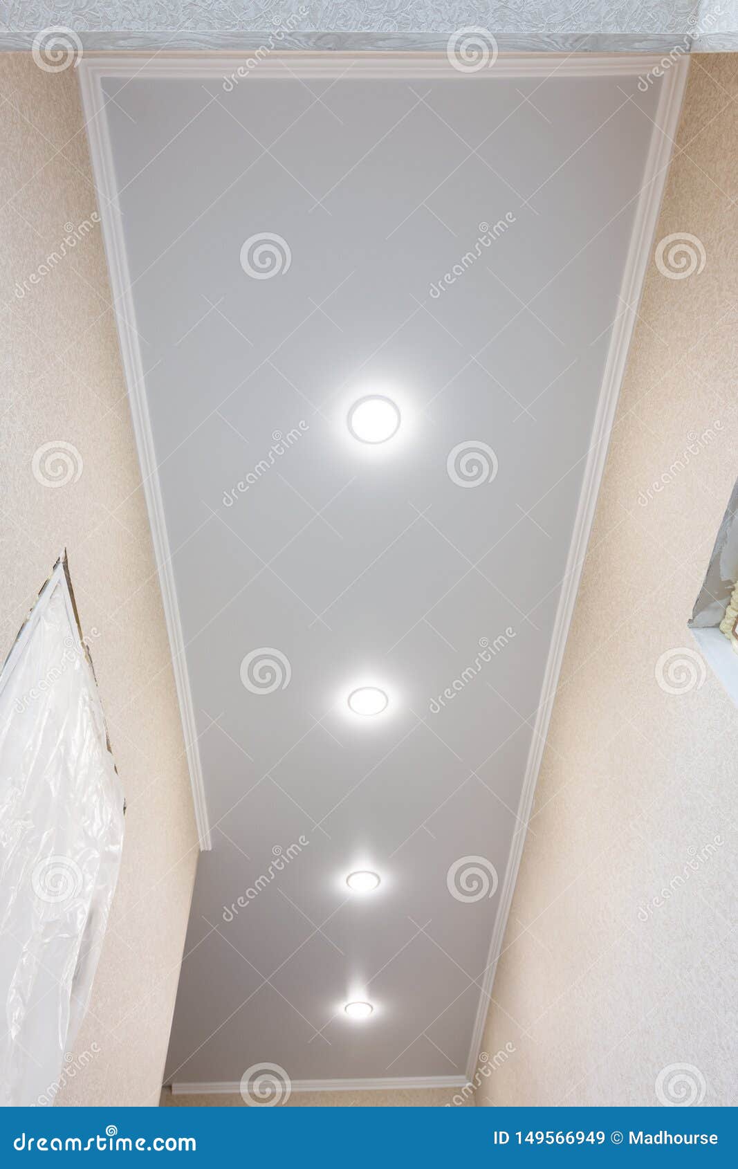 Stretch Ceiling in a Long Narrow Corridor Stock Image - Image of ...