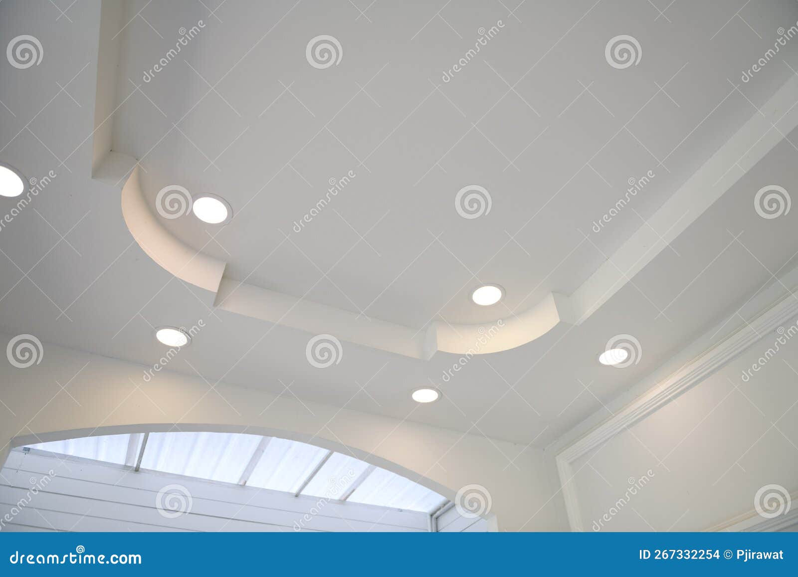 Stretch Ceiling White And Complex Shape. Ceiling With Halogen Spots ...