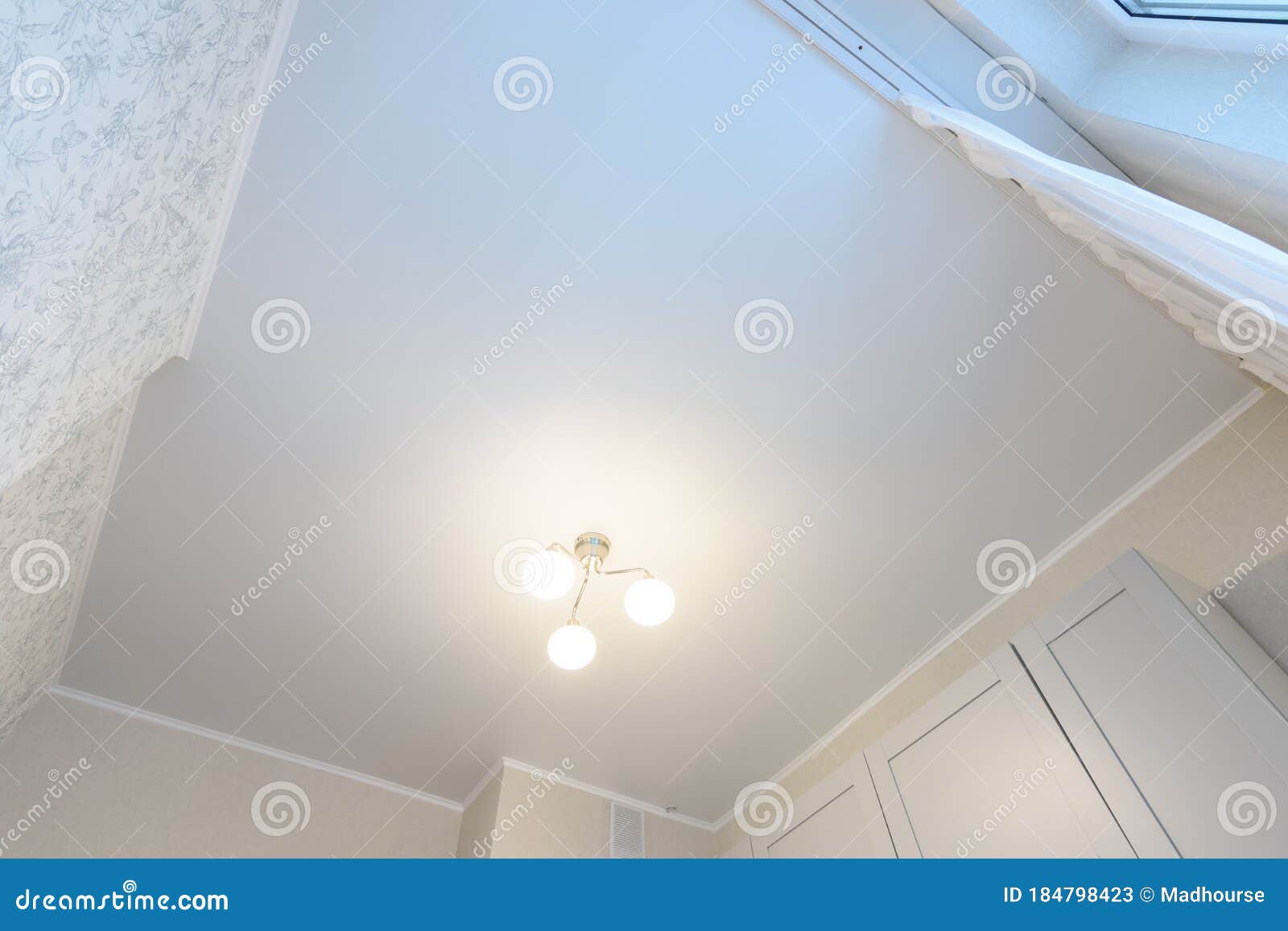 Stretch Classic White Matte Ceiling in the Interior of the Kitchen ...