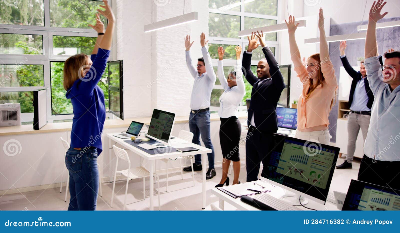 Stretch Exercise in Office stock photo. Image of team - 284716382