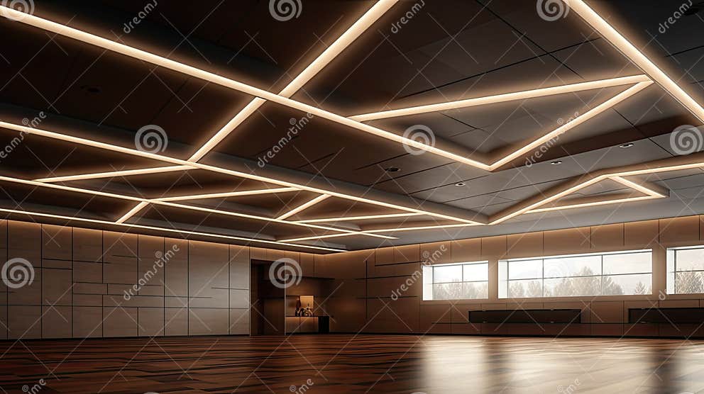 Stretch Floating Ceiling White with Light Lines. Stock Photo - Image of ...