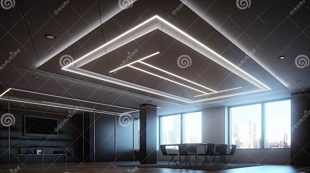 Stretch Floating Ceiling White with Light Lines. Stock Photo - Image of ...