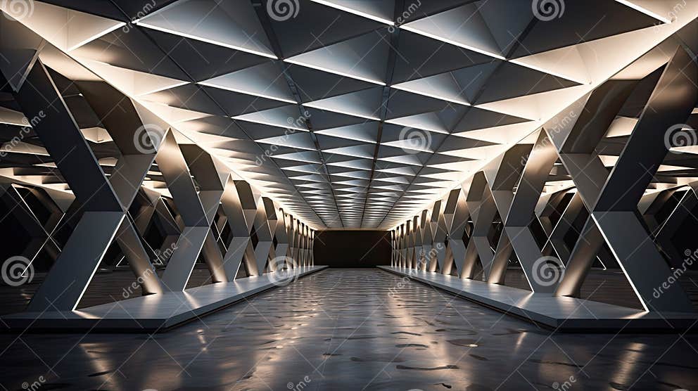 Stretch Floating Ceiling White with Light Lines. Stock Photo - Image of ...