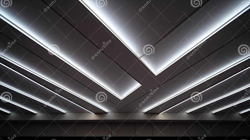Stretch Floating Ceiling White with Light Lines. Stock Photo - Image of ...