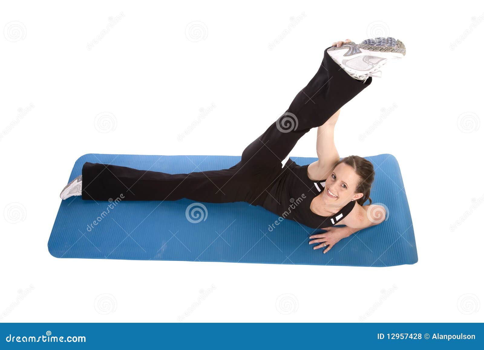 Stretch laying down smile stock photo. Image of weight - 12957428