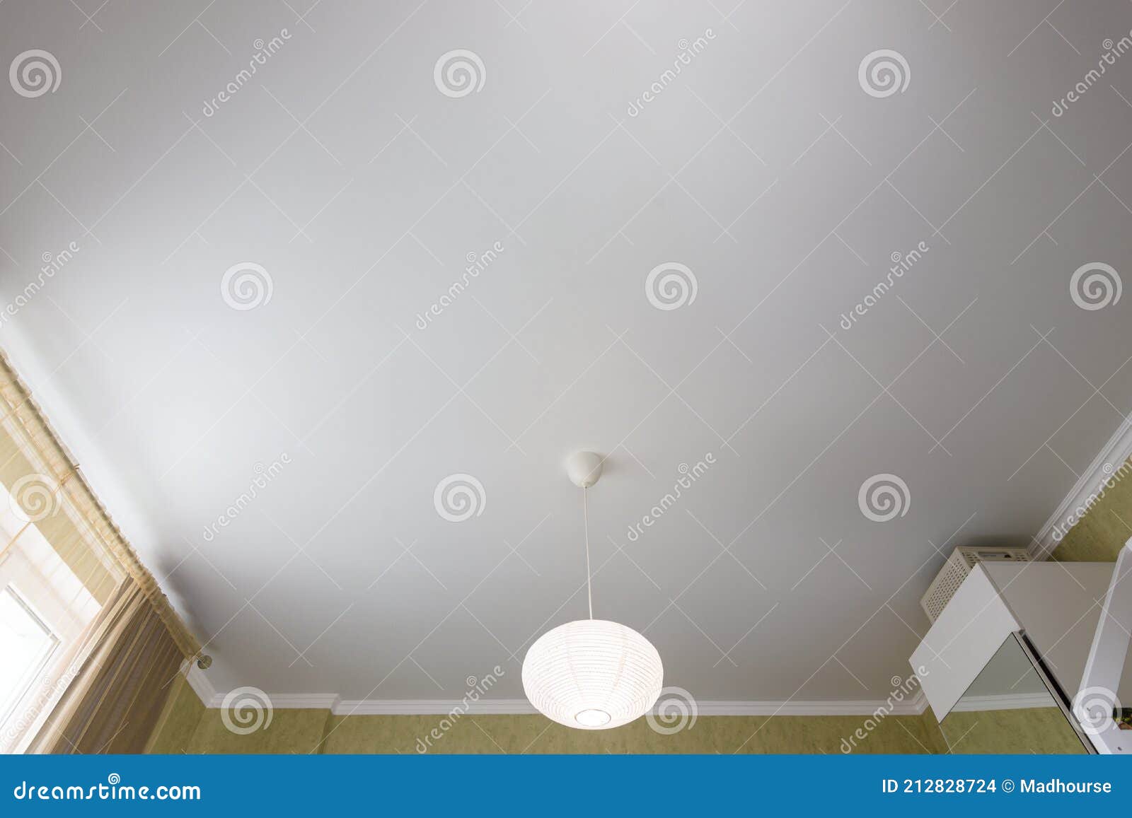 Stretch White Matte Ceiling Close-up in a Bedroom Stock Photo - Image ...