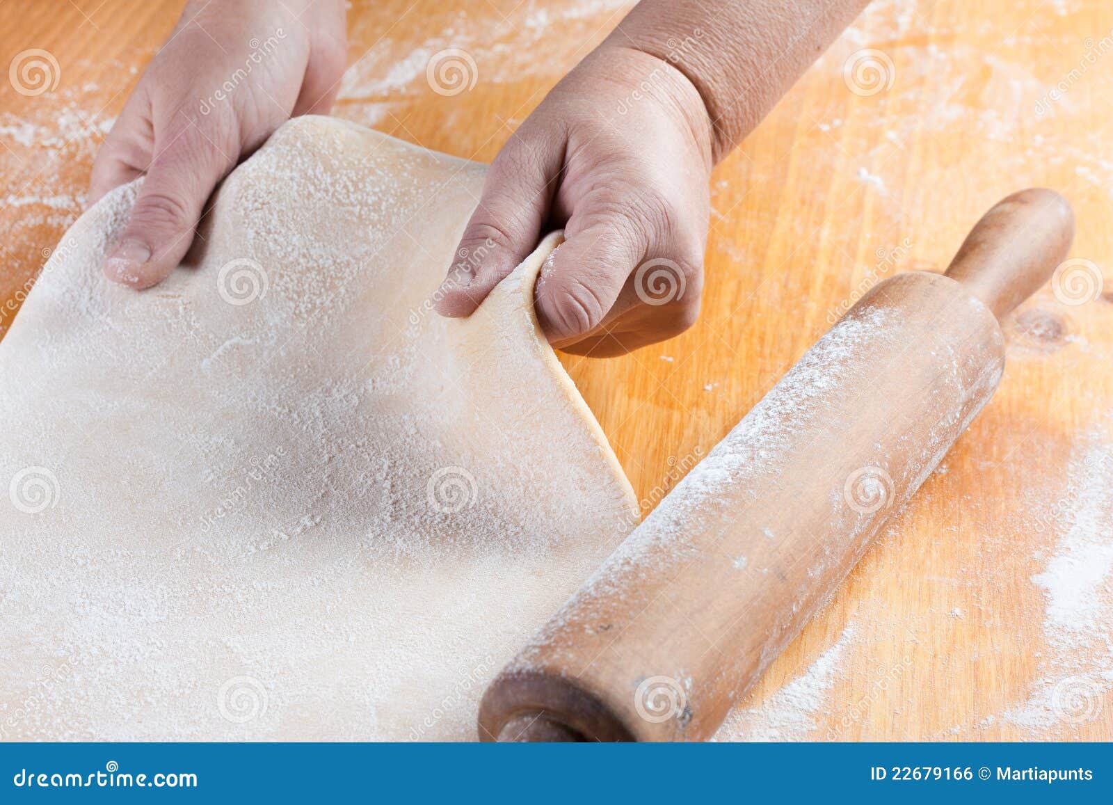Stretched Dough with a Rolling Pin Stock Photo - Image of homemade ...