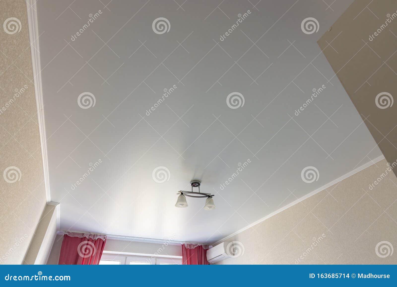 Stretched White Matte Ceiling in the Room Close-up Stock Photo - Image ...