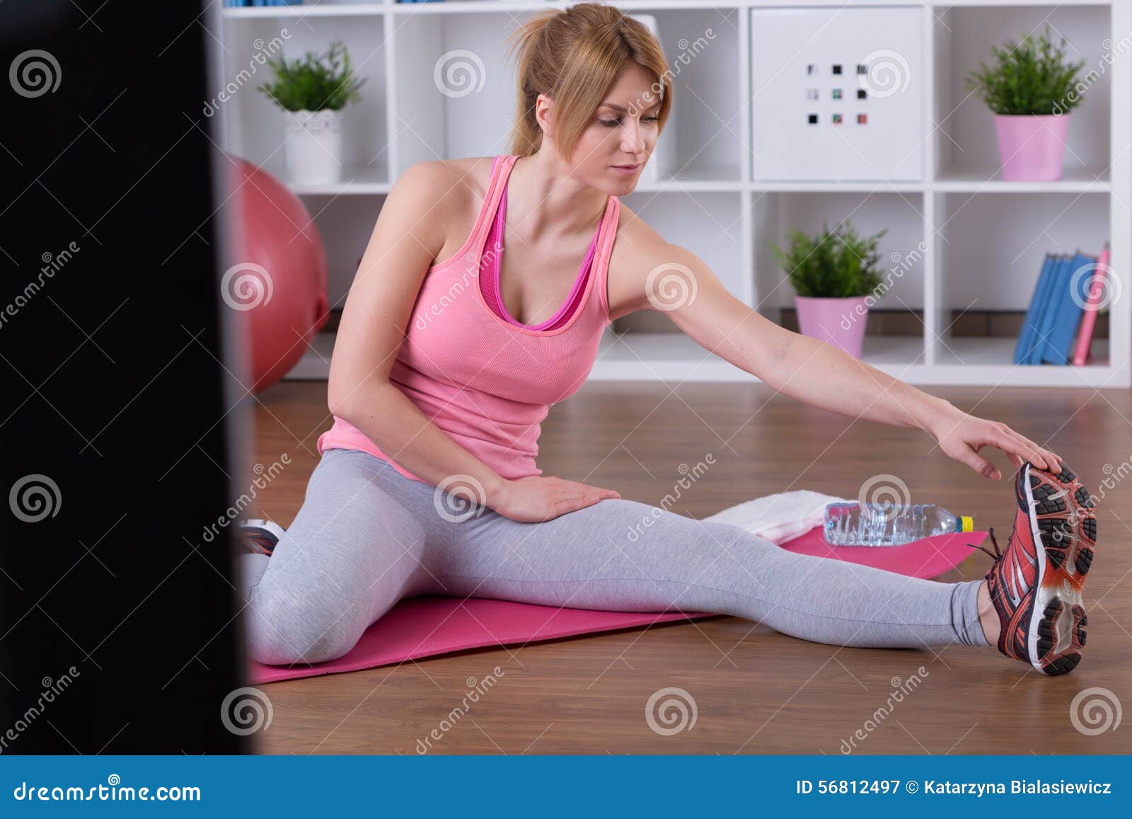 Stretched Woman Doing Exercise Stock Image - Image of bending, legs ...