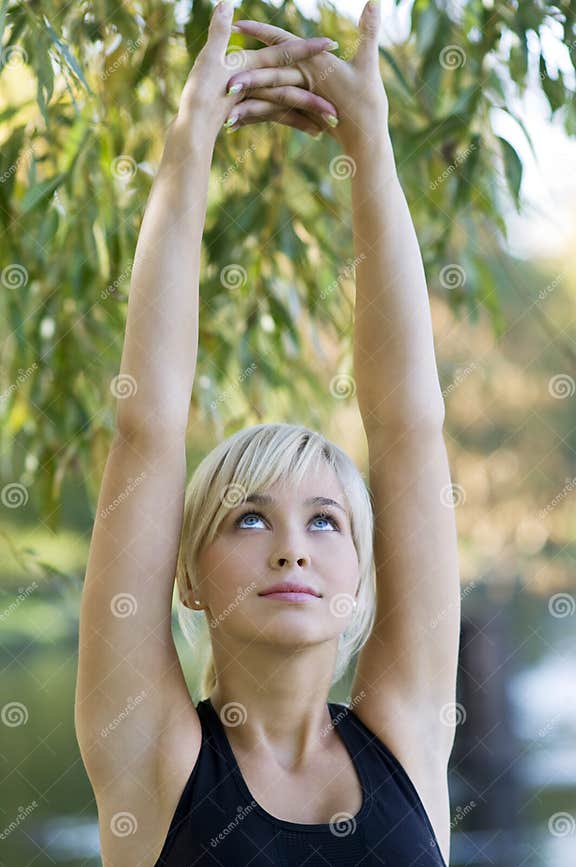 Stretching arms stock image. Image of teen, blond, slim - 8397097