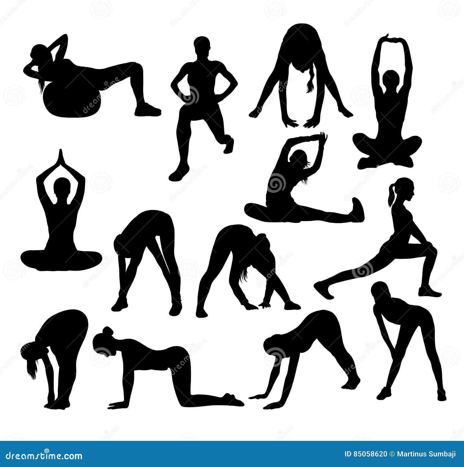 Stretching and Exercise Activity Silhouettes Stock Vector ...