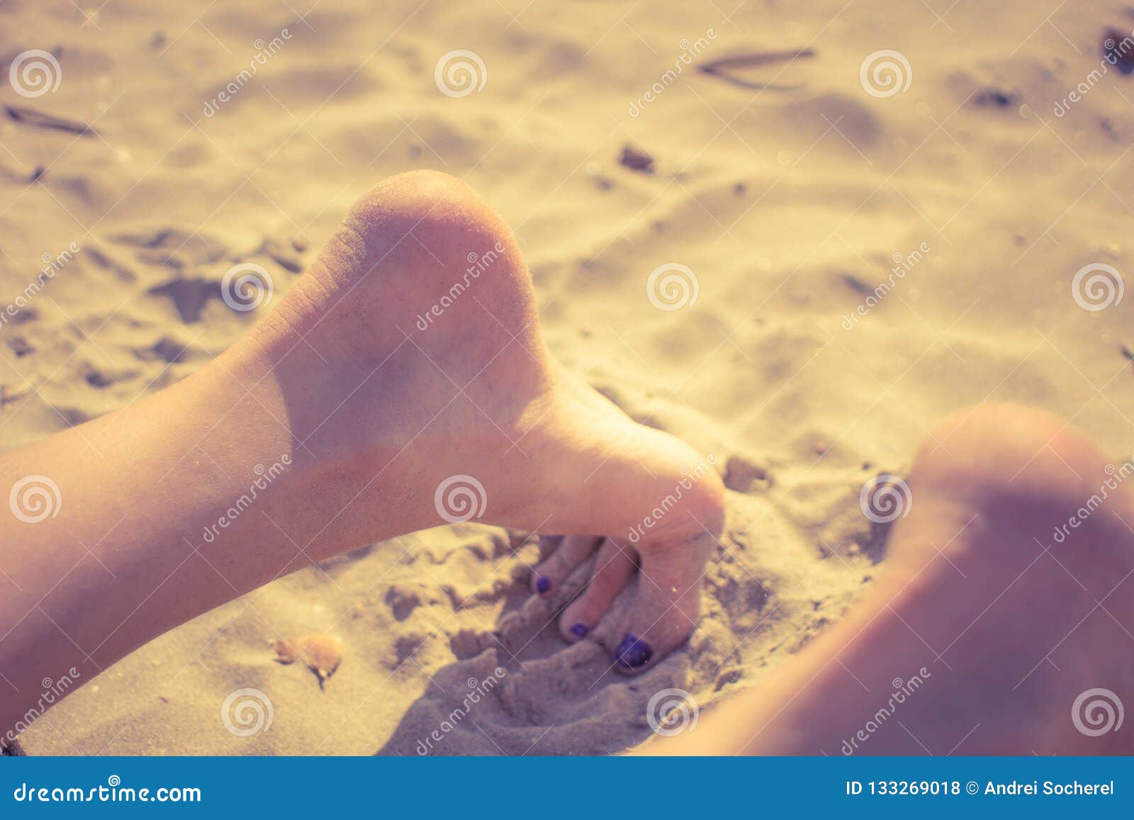 Woman Stretching Leg on a Relaxed Beach Stock Photo - Image of nature ...