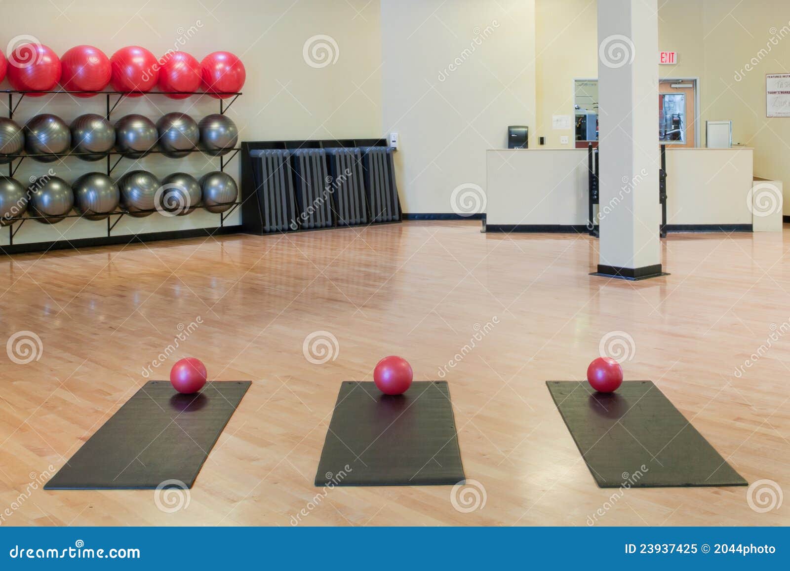 Stretching Mats and Exercise Balls in Gym Stock Image - Image of balls ...