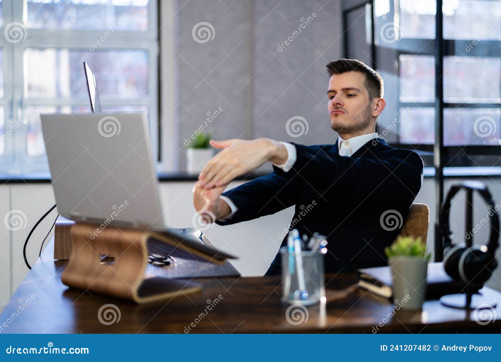 Stretching Office Workout. Desk Stretch Exercise Stock Photo - Image of ...