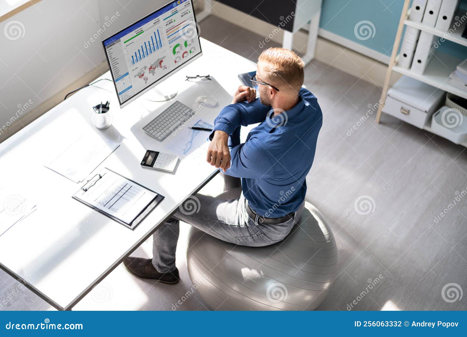 Stretching Office Workout. Desk Stretch Exercise Stock Photo - Image of ...