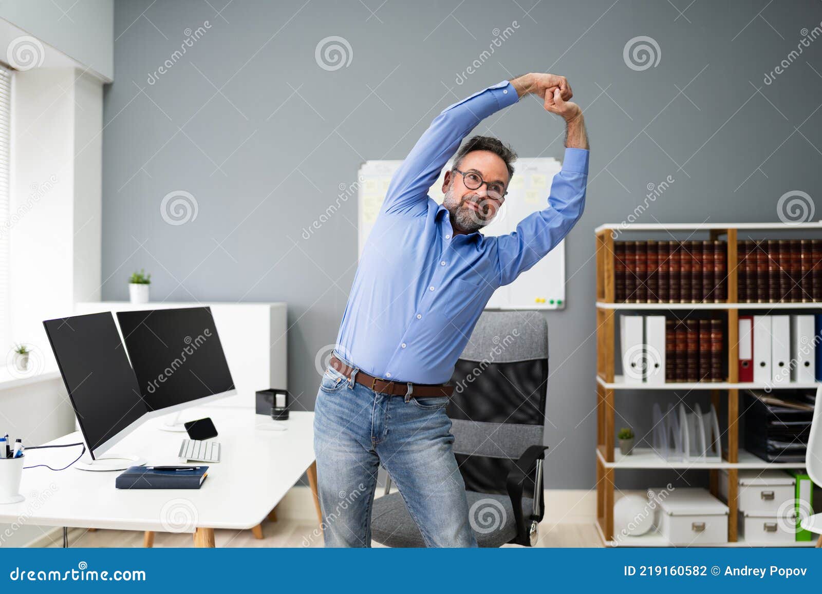Stretching Office Workout. Desk Stretch Exercise Stock Photo - Image of ...