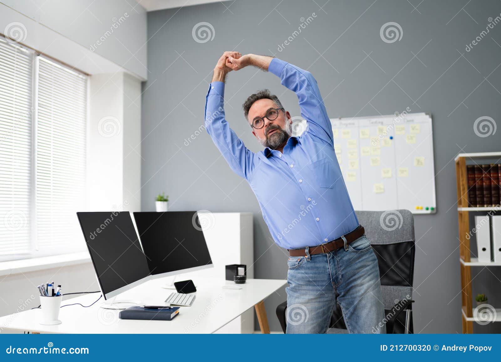 Stretching Office Workout. Desk Stretch Exercise Stock Photo - Image of ...