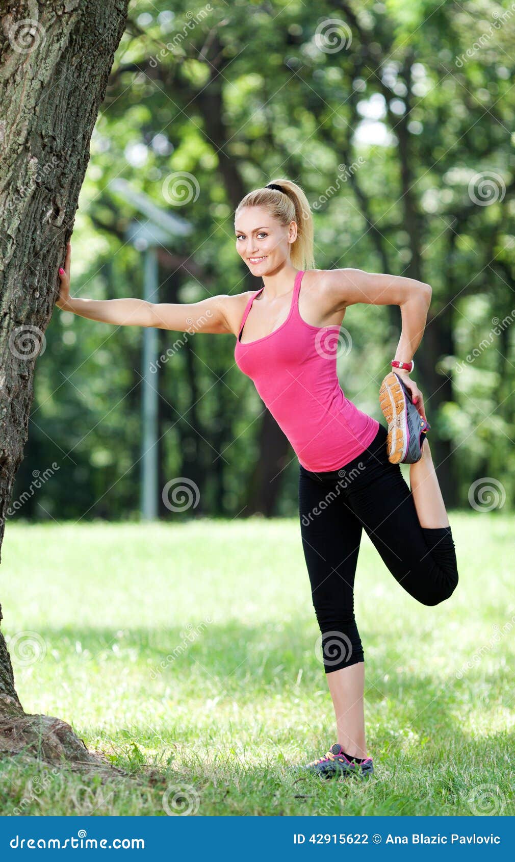 Stretching outdoors stock photo. Image of position, pose - 42915622