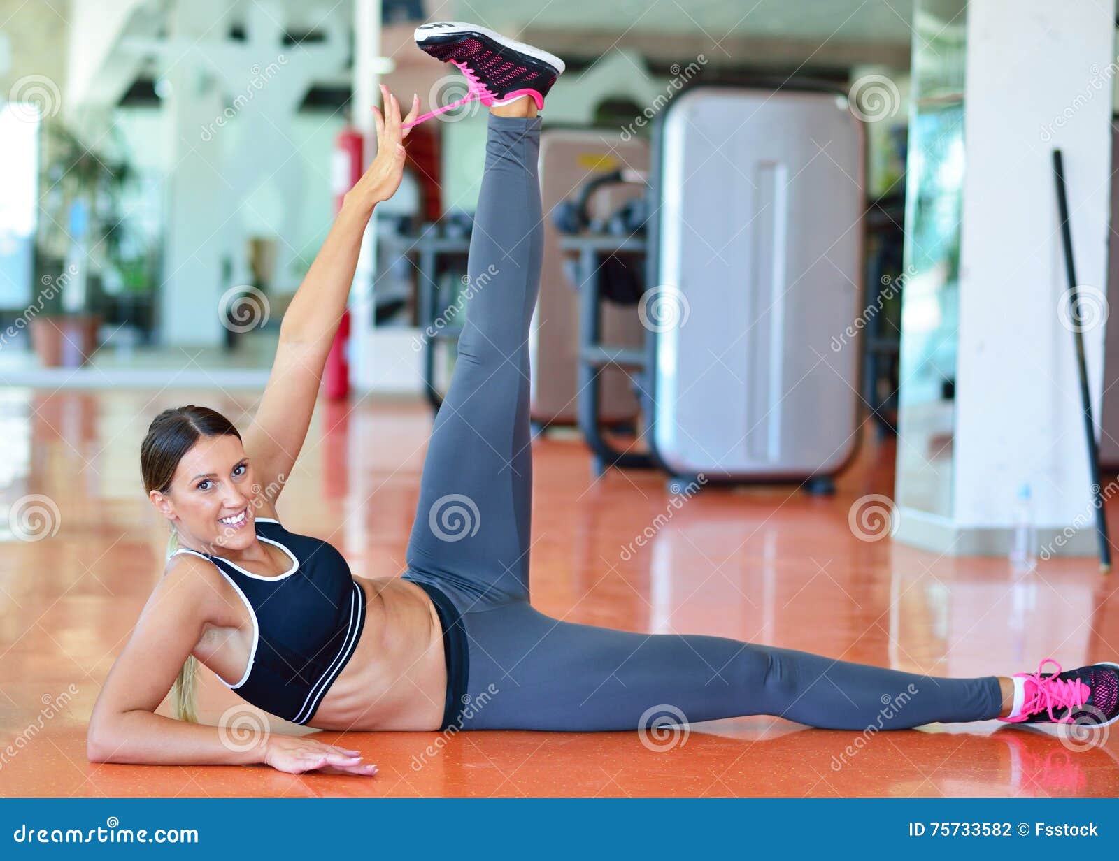 Stretching Pilates Exercises in Fitness Studio Stock Photo - Image of ...