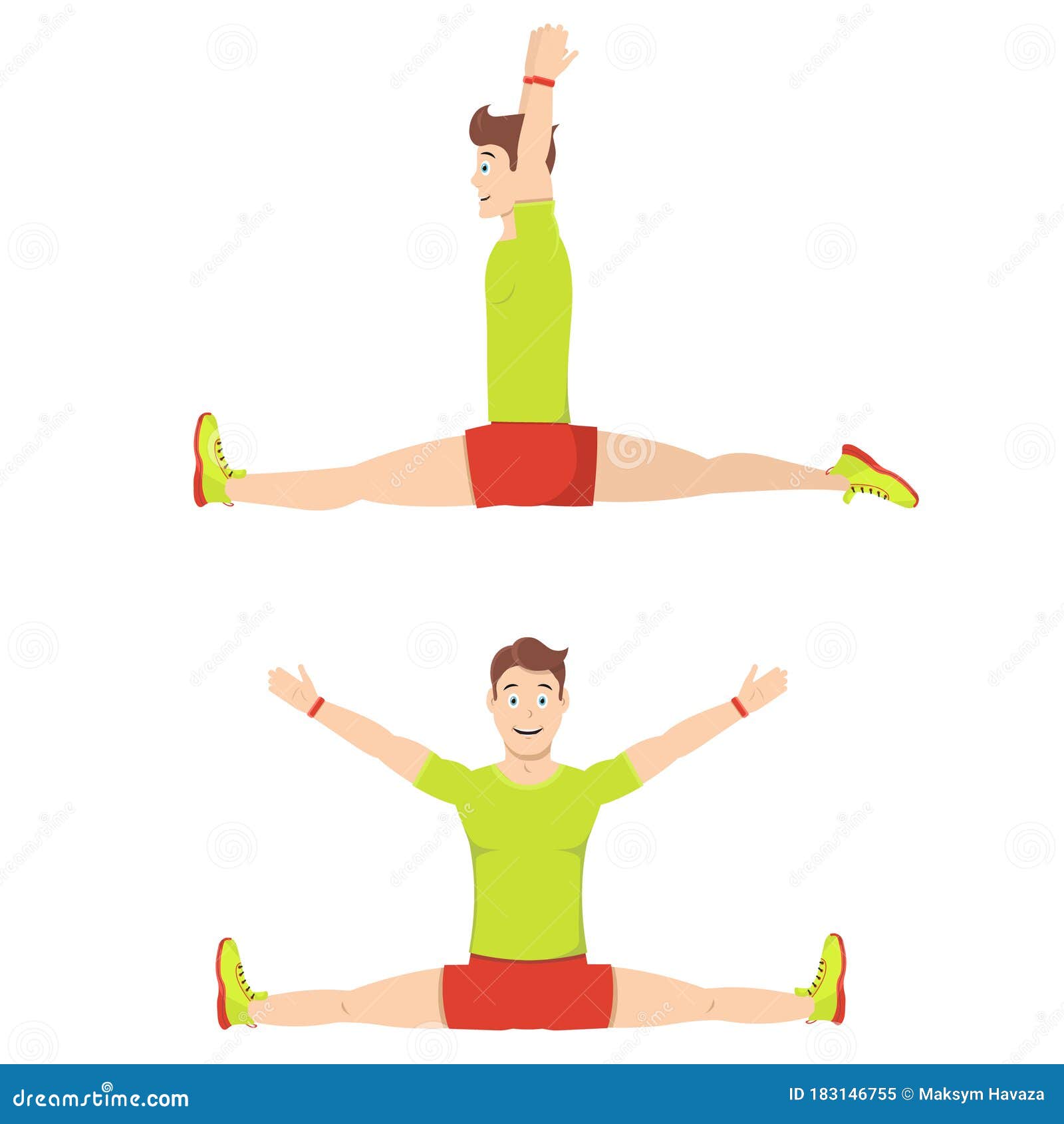 Stretching While Sitting. A Young Handsome Guy Sits In Longitudinal And ...