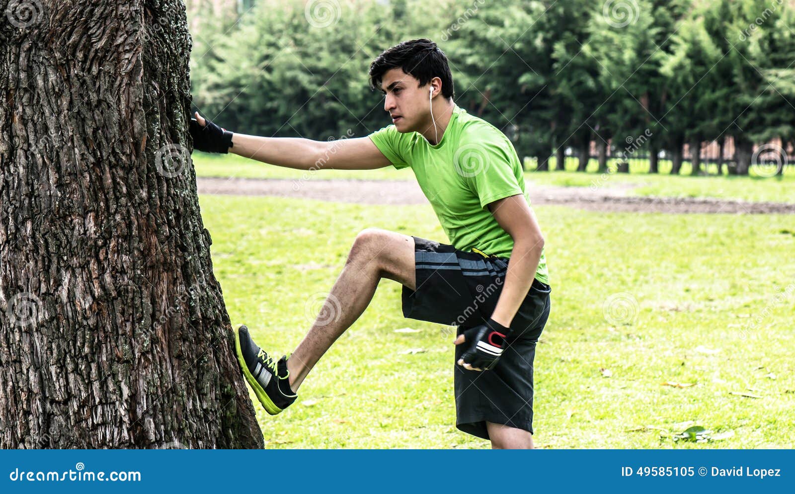 Stretching with a tree stock image. Image of ideas, practicing - 49585105