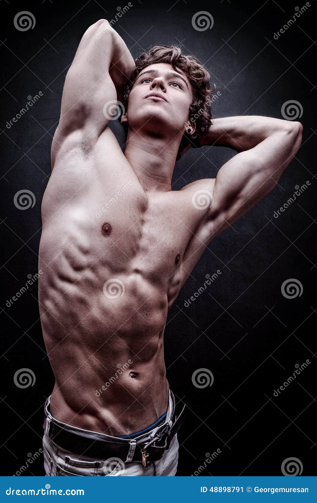 Stretching up stock image. Image of looking, masculine - 48898791