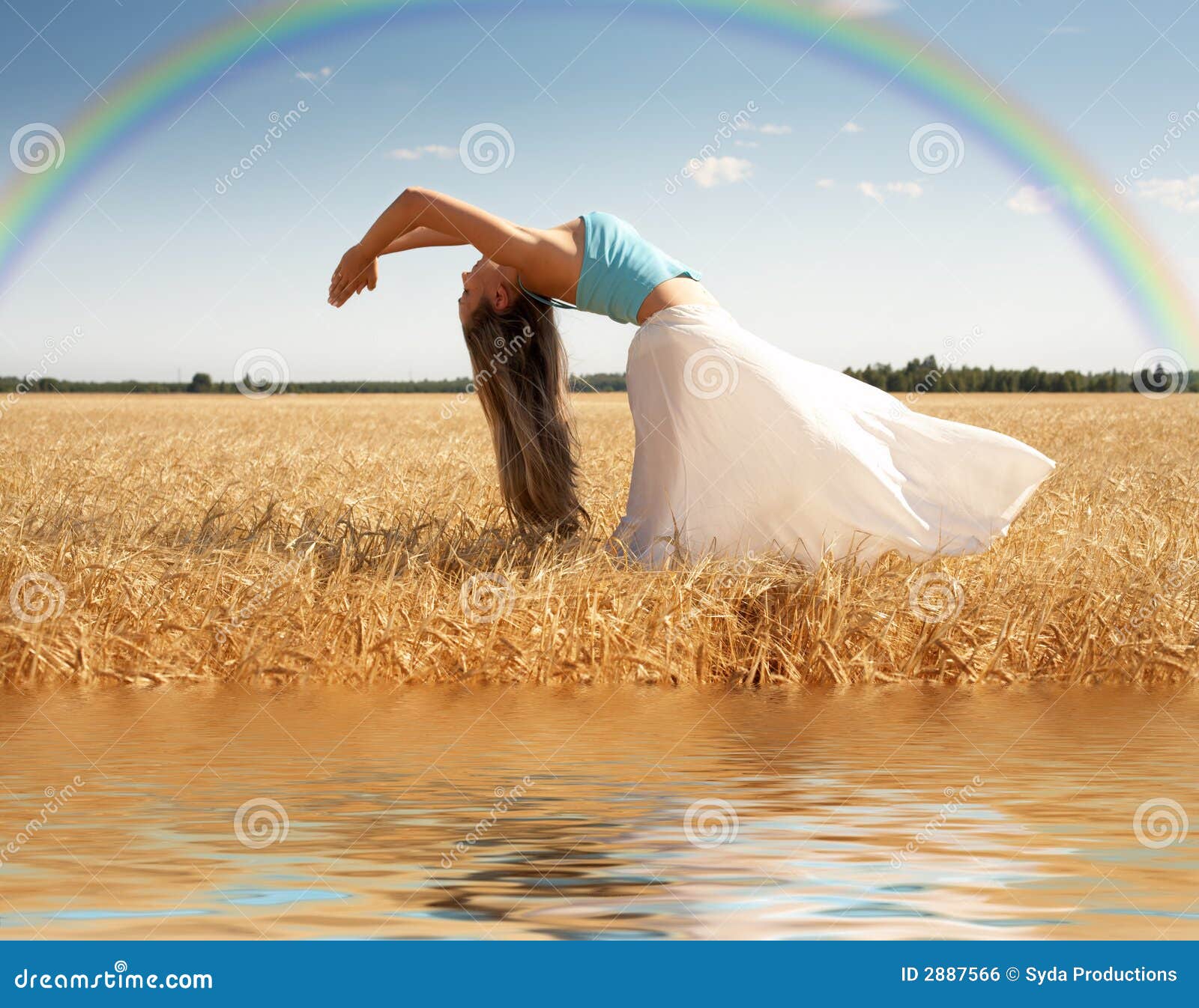 Stretching Woman with Rainbow Stock Photo - Image of freshness, fitness ...