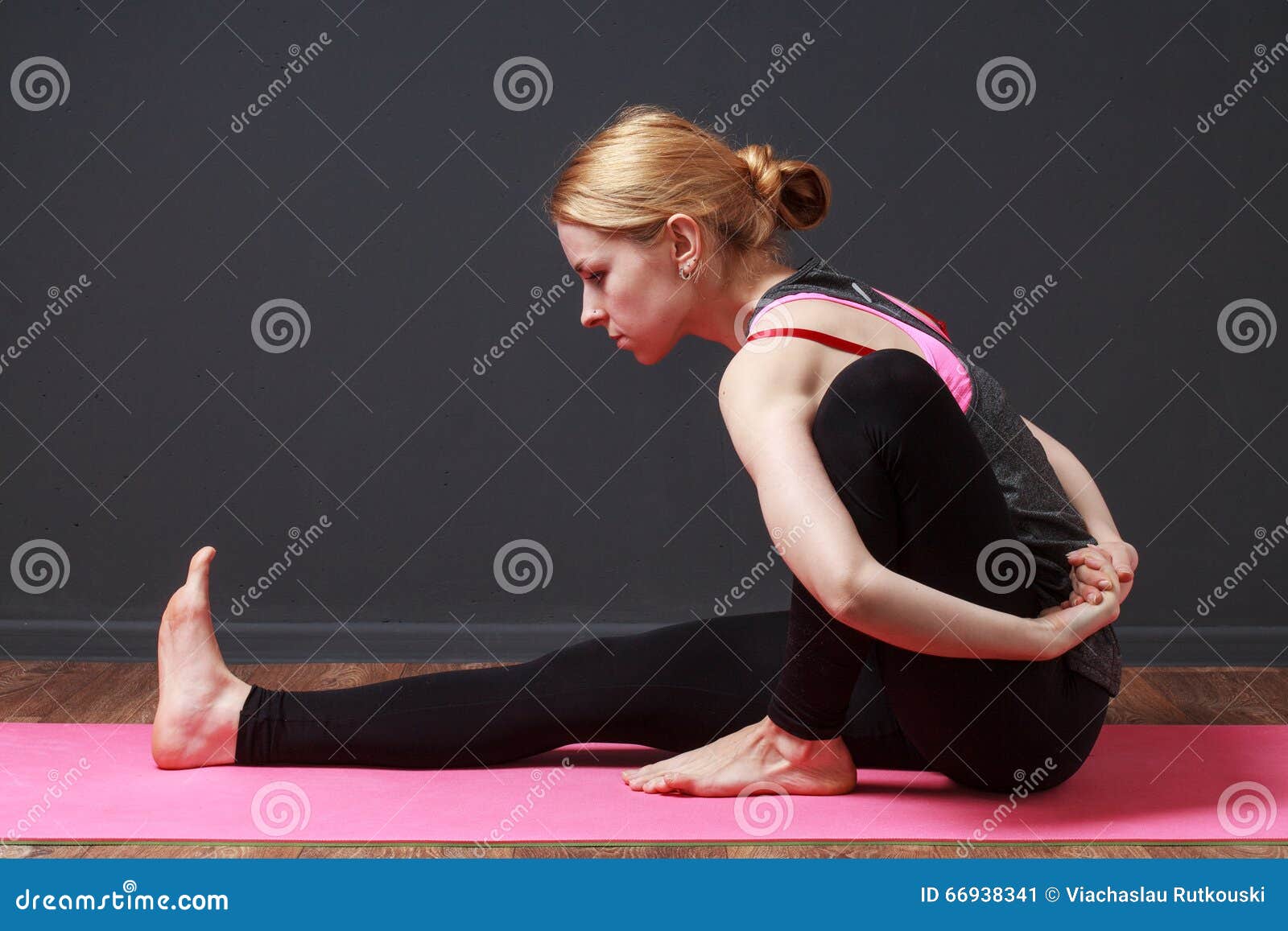 Stretching Young Blonde Woman Doing Yoga Exercise Stock Image Image