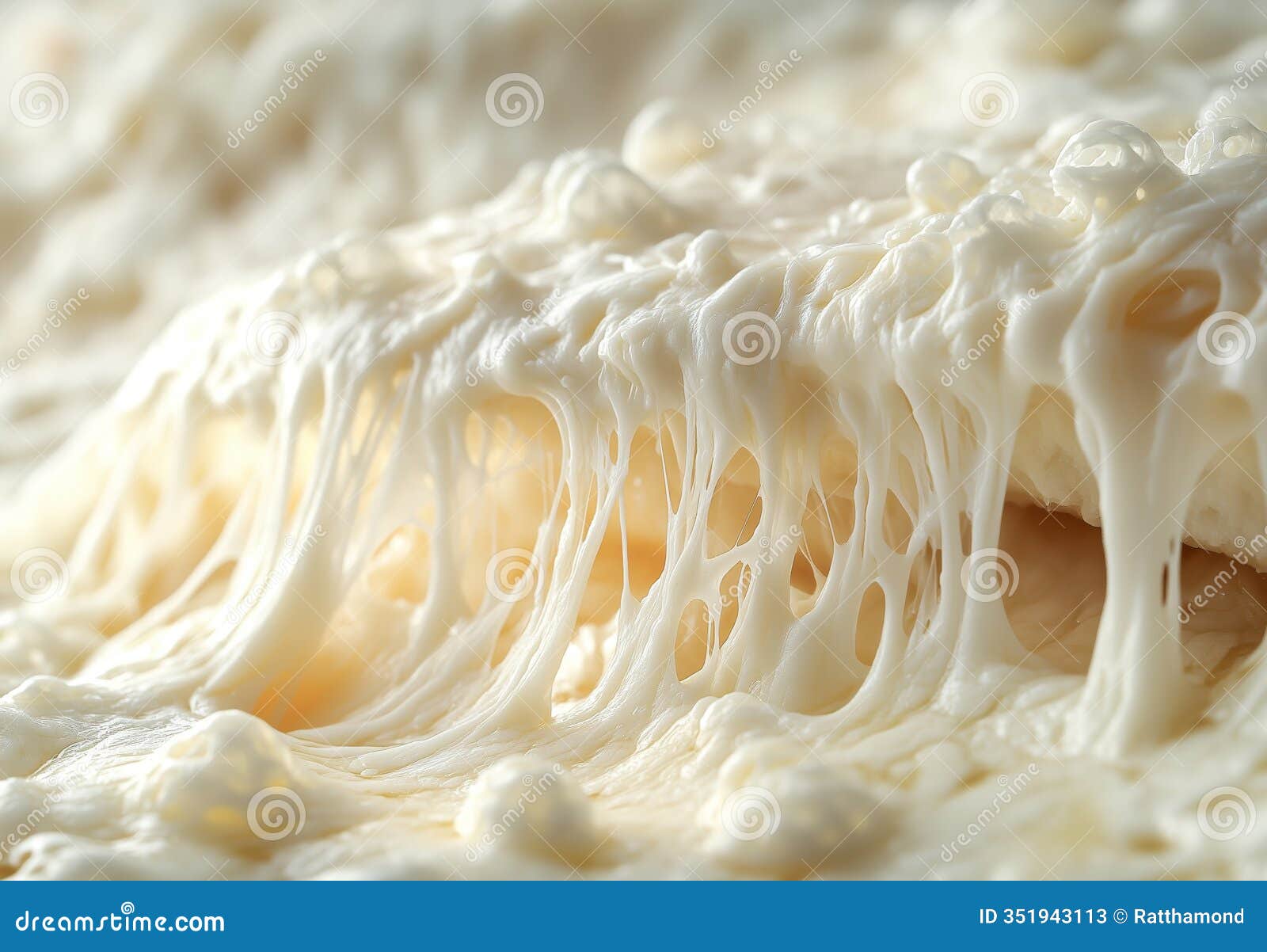 Stretchy, Melted Mozzarella Cheese Forms Long, Gooey Strands Stock ...