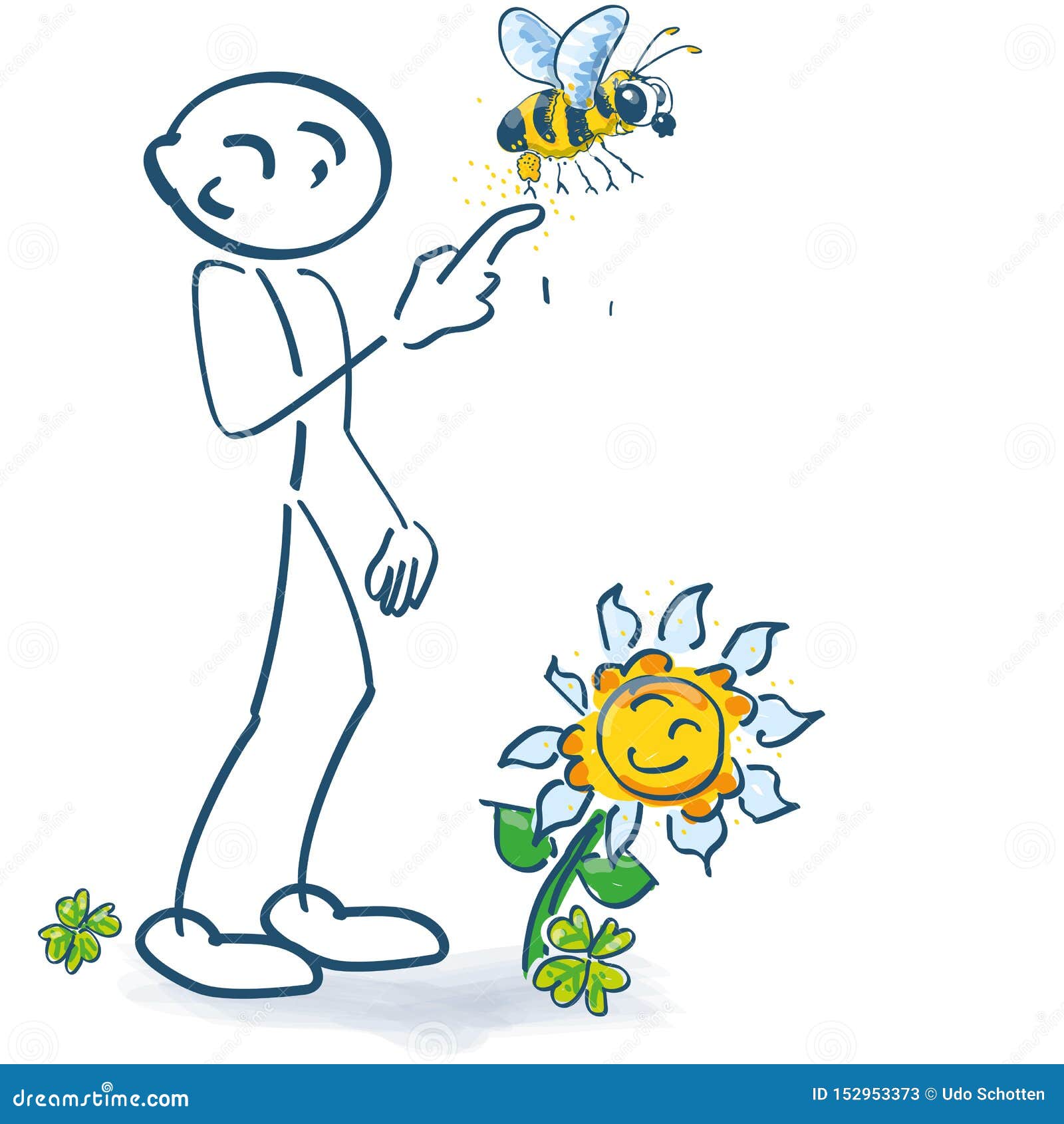 Stick Figure with a Bee on the Finger Stock Vector - Illustration of ...