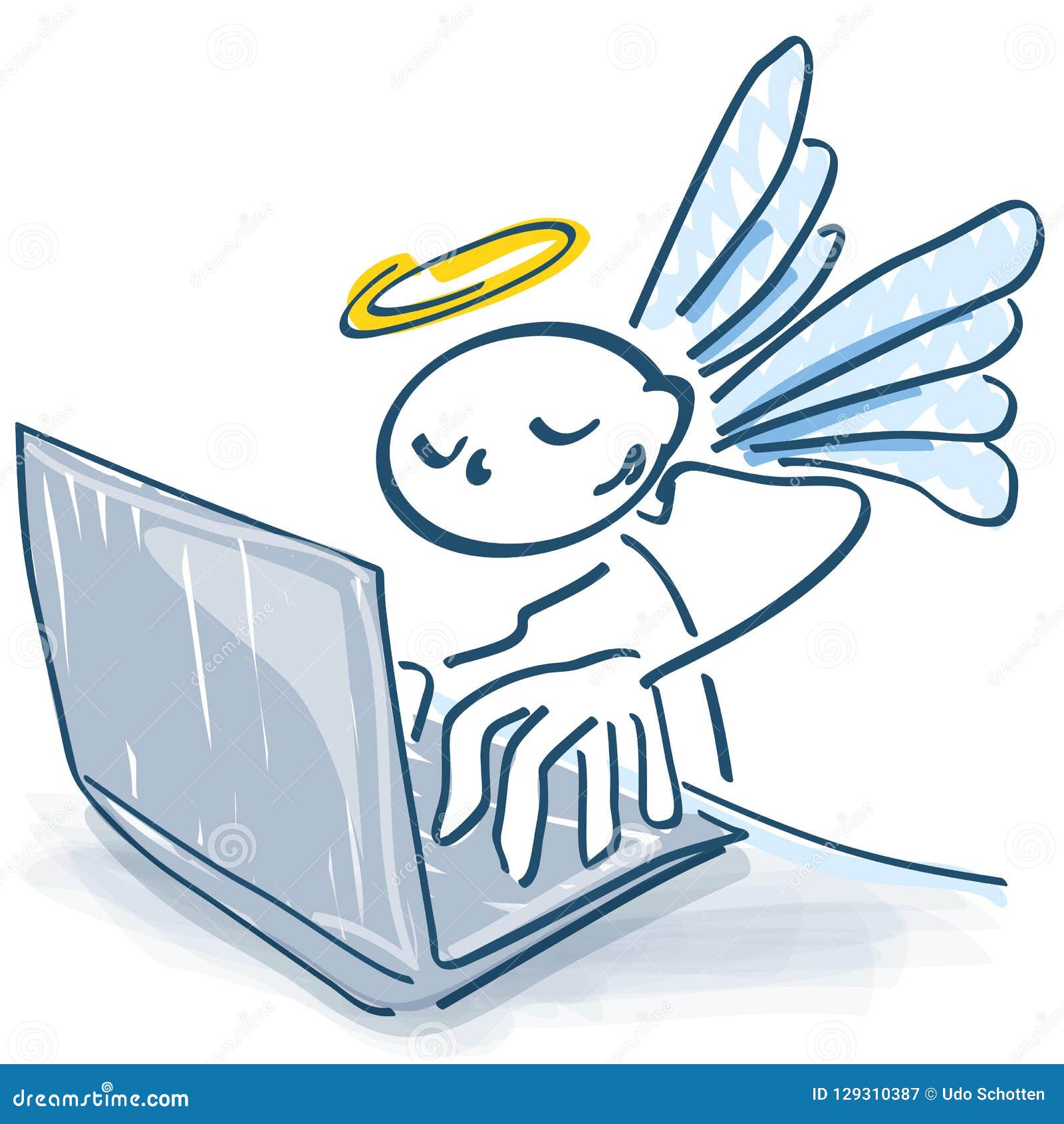 Stick Figure As Angel Ordering on a Laptop Stock Vector - Illustration ...