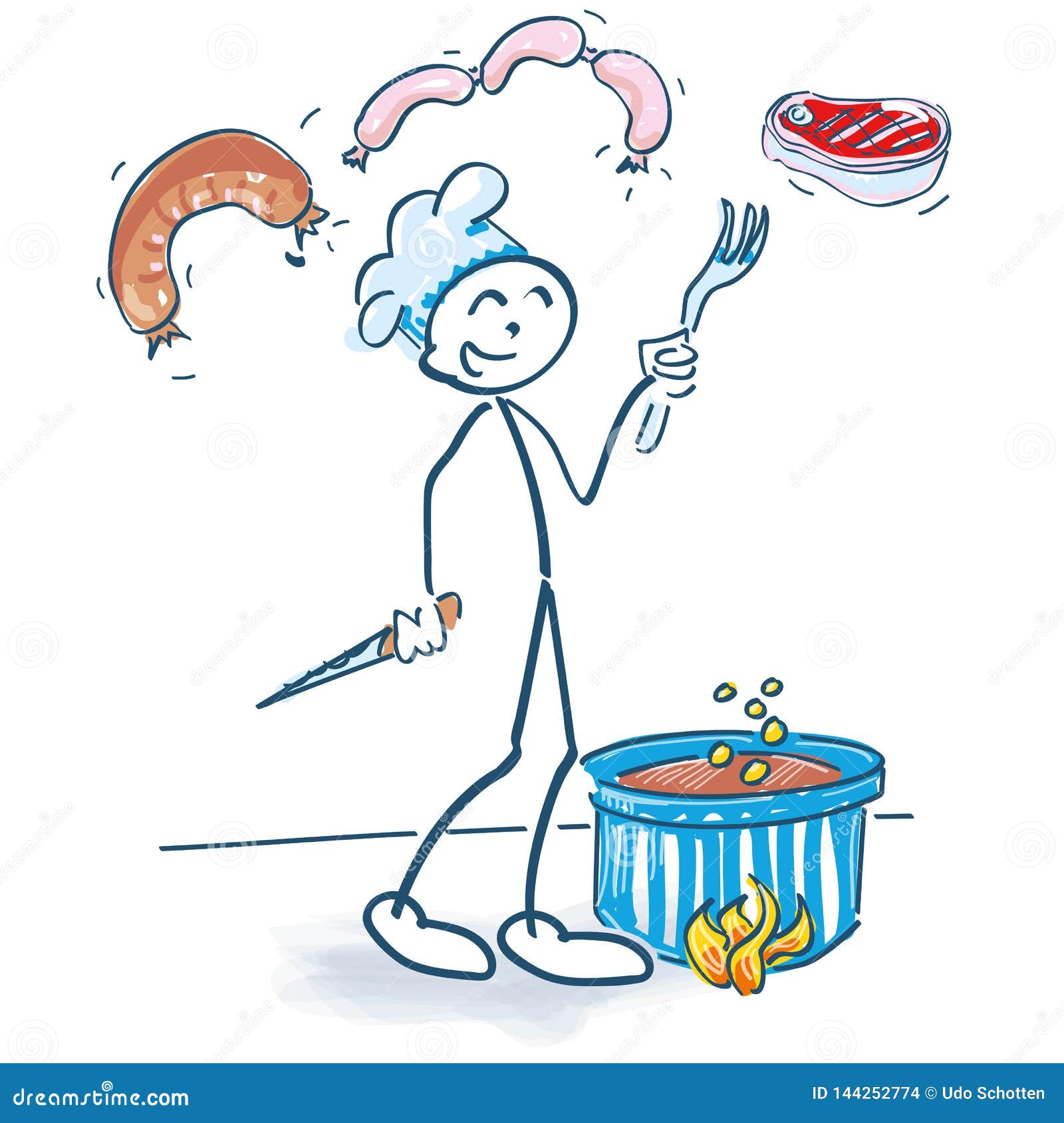 Stick Figure with Saucepan and Meaty Food Stock Vector - Illustration ...