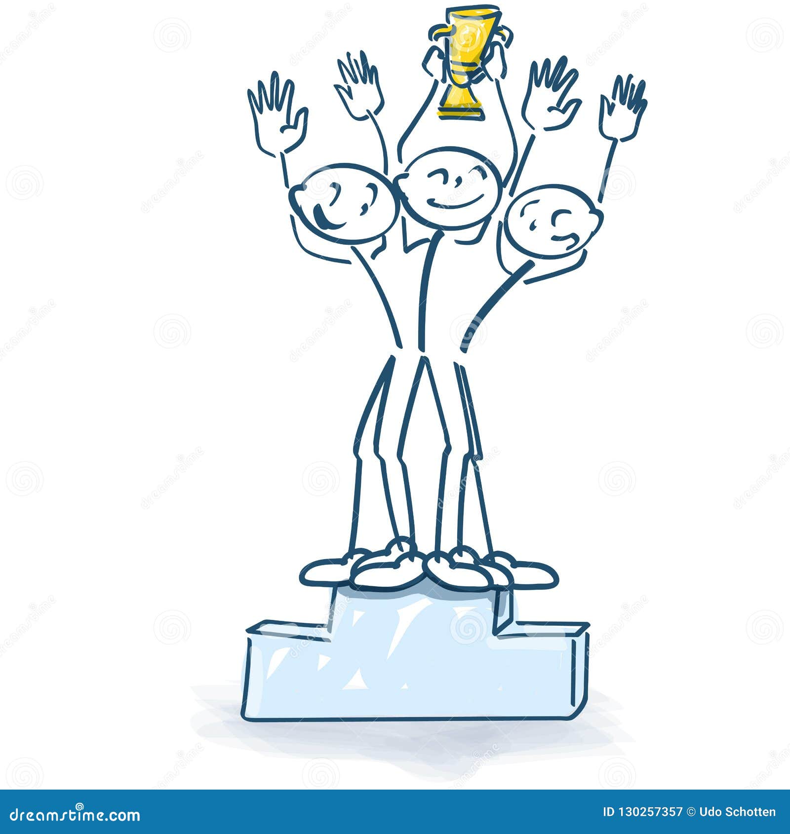 Stick Figures As Winners with Trophy on the Podium Stock Vector ...