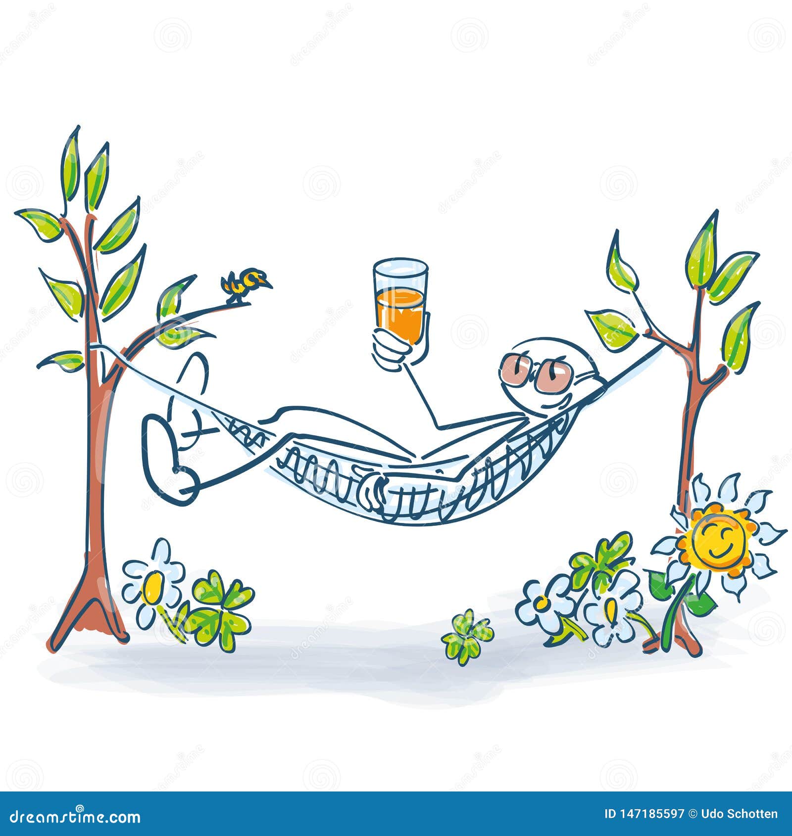 Stick Figure Lies with a Drink in the Hammock an is Relaxing Stock ...