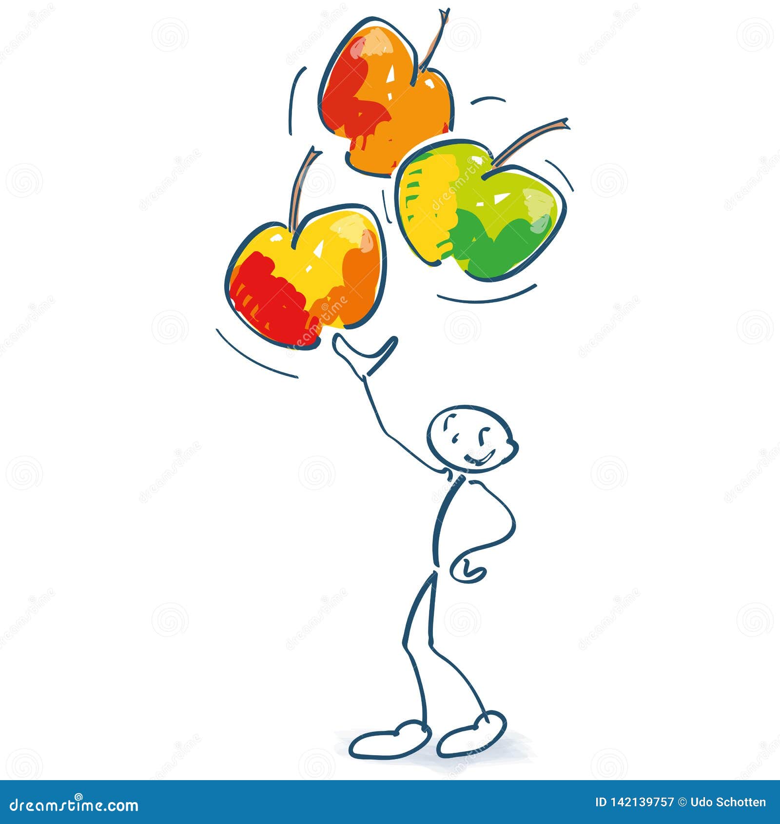 Stick Figure with Three Apples in the Air Stock Vector - Illustration ...